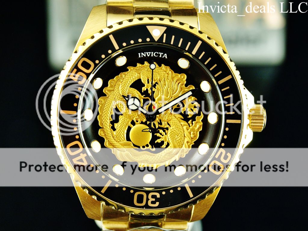 New Invicta Men's 47mm Grand Diver DRAGON AUTOMATIC 18K Gold Plated SS ...