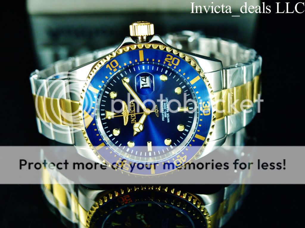 Invicta Men's 43mm Pro Diver SUBMARINER Blue Dial Gold Two Tone 200m SS ...